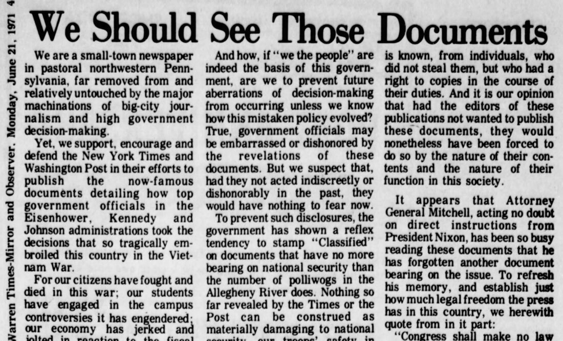 Free Press: Local paper covers Pentagon Papers all the way to SCOTUS ...